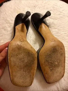 CHANEL | Shoes | Vintage Chanel Denim Opentoe Mule Heels With Cc Button ...